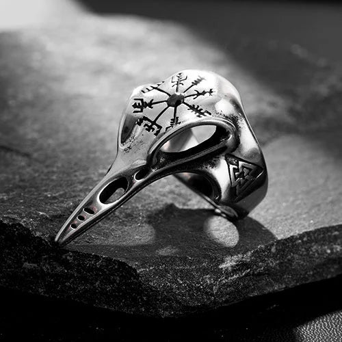 Viking Crow with Gemstone Stainless Steel Ring-WOLFHA