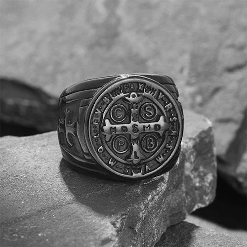 Vintage CSPB Black Stainless Steel Cross Ring-WOLFHA